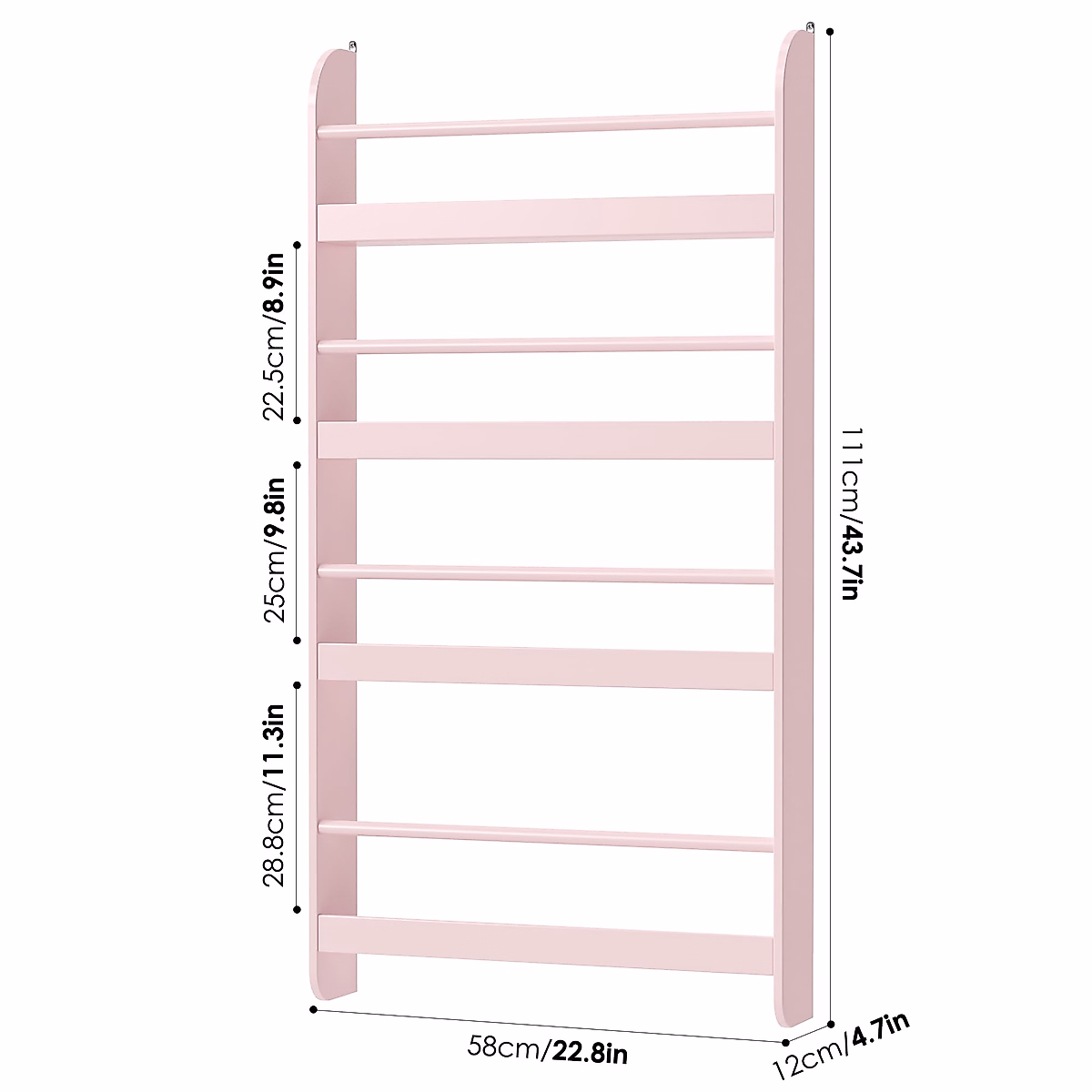 FOTOSOK Kids Bookshelf, Wall Mount 4-Tier Book Shelf Organizer for Toys and Books, Toy Storage Bookshelf in Bedroom, Living Room and Nursery, Pink