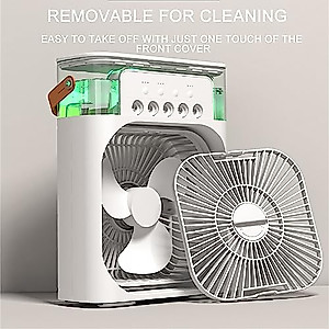 3 in 1 Air Cooler,Mini Portable Air Conditioners Fan with 3-Speeds/5 Humidifier Misting Hole/7 Colors Light,USB Rechargeable,Humidify Air Cooler,Adjustable Wind Direction,For Office Home (White)