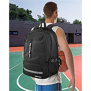 BROTOU Soccer Bag, Basketball Backpack with Ball Compartment, Soccer Backpack for Basketball/Volleyball/Football, Large Capacity Sports Equipment Bags for Men/Women (Black new)