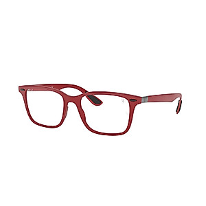 Ray-Ban RX7144M Scuderia Ferrari Collection Square Prescription Eyeglass Frames, Matte Red/Demo Lens, 53 mm