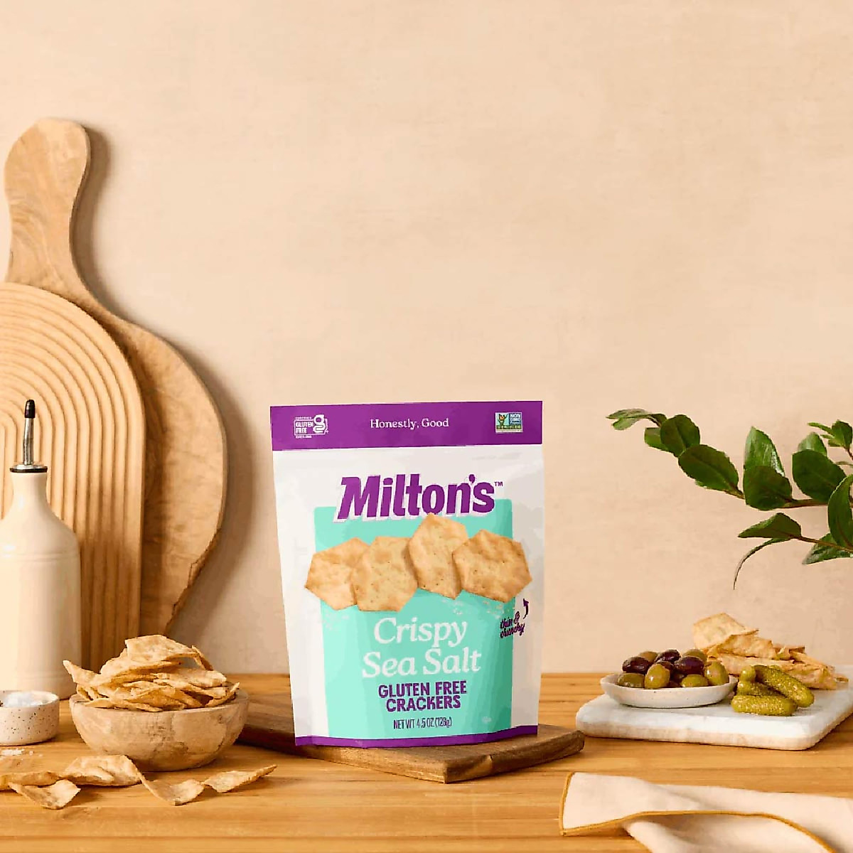 Milton’s Gluten Free Crackers, Crispy Sea Salt - Non-GMO Project Verified, Kosher, Certified Gluten Free Snack, 5 Grains In Every Bite - 20 Oz