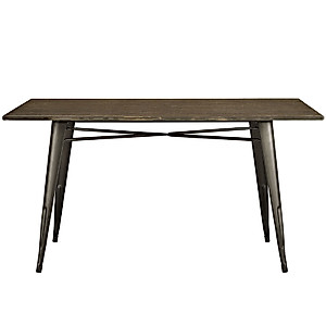 Modway Alacrity 59" Rustic Modern Farmhouse Wood Rectangle Dining Table with Steel Legs in Brown