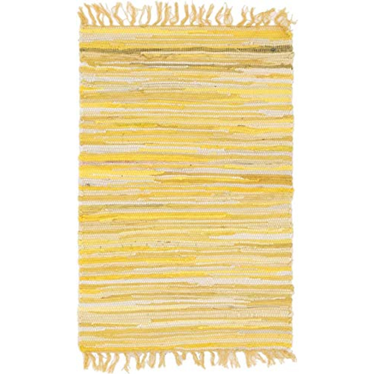 Rugs.com Chindi Cotton Collection Rug – 2' x 3' Yellow Flatweave Rug Perfect for Living Rooms, Large Dining Rooms, Open Floorplans