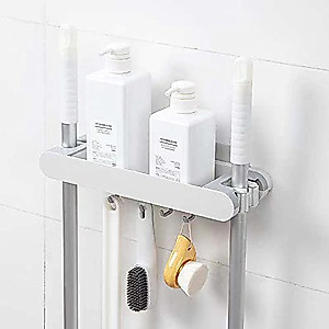 NRAPOOB Mop And Broom Holder Wall Mount, Bathroom Shelves Wall Mounted, Broom Organizer Holds Self Adhesive No Drilling Super Anti-Slip, Broom and Dustpan Hanger for Home, Kitchen