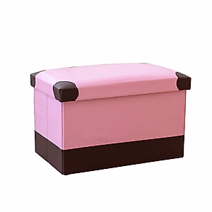 DANADESK Foldable Rectangular Storage Ottoman Footstool, Leather Shoes Bench Storage Bench Chest with Memory Foam seat Footrest Stool -Pink A M