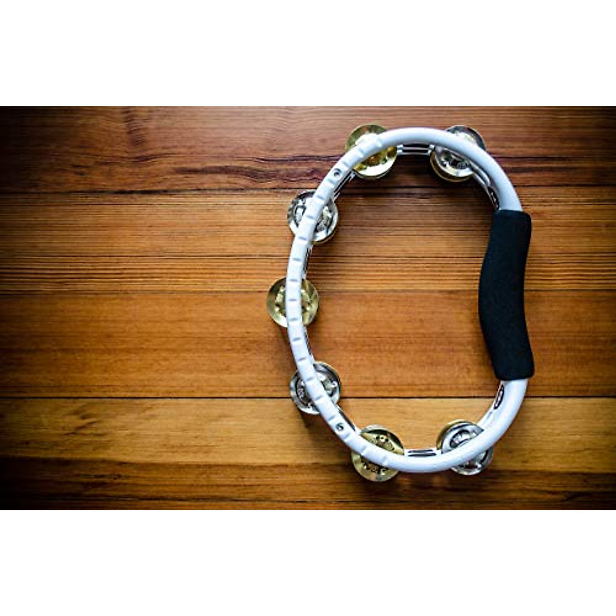 Meinl Percussion Traditional Tambourine, Handheld Half-Moon Shape with Synthetic Frame — NOT Made in China — Double Row Dual Alloy Jingles, 2-Year Warranty (TMT1M-WH)