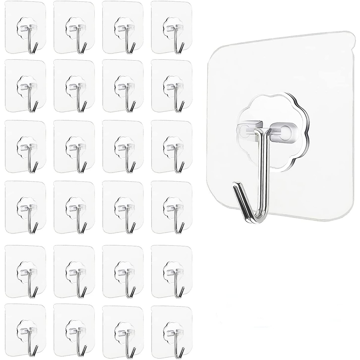 OutWest Wall Hooks 13lb(max) Transparent Heavy Duty Self Adhesive Hook Waterproof Sticky Wall Hook for use in Bathroom Wall Hanging Kitchen Shower Hangers Utility Home Improvement 24 Pack