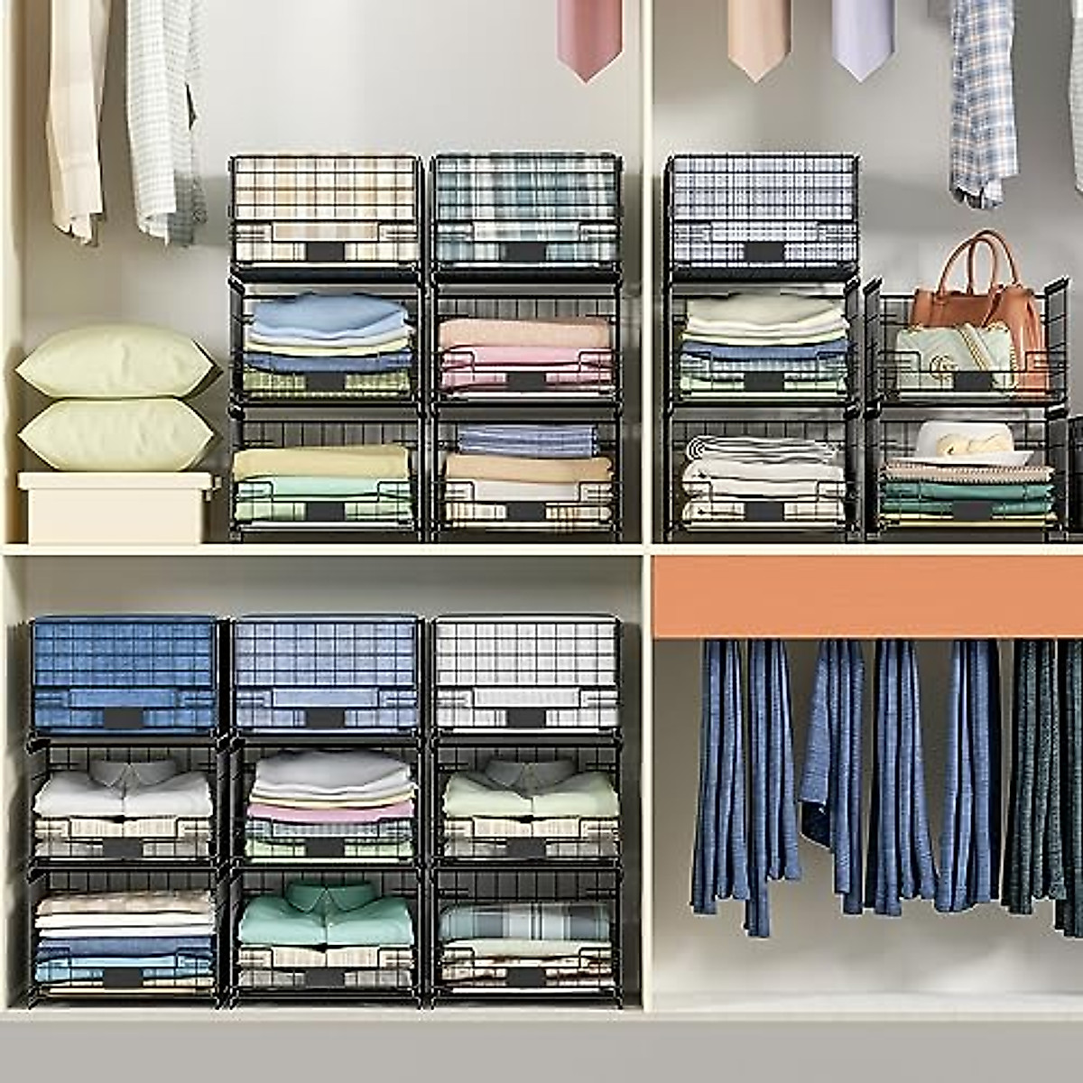 Lyuwanxian 3-Tier Stackable Closet Organizers and Drawer Storage Shelves, Removable 3 Dividers, Stackable & Foldable Design with Nameplate for Closet, Wardrobe, Laundry Room and Shelves