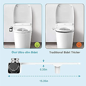KKPOT Bidet Attachment for Toilet - Ultra Slim Non-Electric Bidet, Self Cleaning Dual Nozzle, Cold & Warm Water Bidet Seat Attachment with Temperature & Pressure Controls