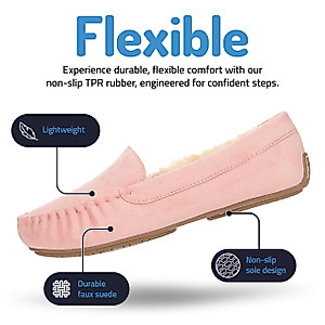 Floopi Women Slippers Moccasins, Soft Faux Fur Lining with Cozy Memory Foam, Ladies House Slippers for Women with Indoor & Outdoor Anti-Skid Sole(9, Pink-323)