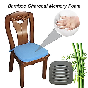 KGPLOME Chair Cushion with Ties for Dining Chairs - Non Slip Memory Foam Kitchen Seat Pad and Indoor Pad with Machine Washable Cover [ 16.5 x 16.2 Inches ] - Blue