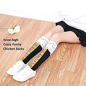 Crazy Funny Chicken Leg Socks - Funky Novelty Turkey Feet Socks for Women Girls Female Kids & Cool Animal Cartoon Cosplay Gifts Gadgets | Yellow Black 1 Pair Knee-high 1 Pair Over-knee
