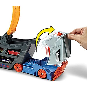 Hot Wheels Stunt & Go Track Set with 1 Toy Car, Transforming Hauler Truck with Launcher, Stores 18 1:64 Scale Cars [Amazon Exclusive]