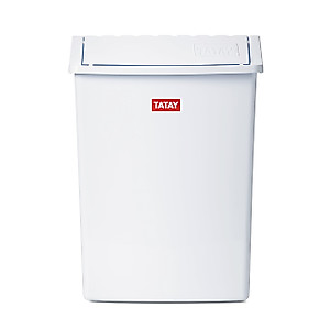 TATAY Trash Bin with Swinging Flap, 49 L, Polypropylene, White, One Size