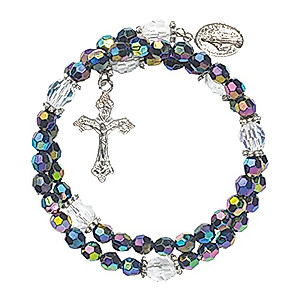 CB Catholic Purple Wrap Style Rosary Bracelet with Dangle Crucifix & Miraculous Medal, Beaded, 8"