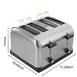 Clivia Commercial Toaster for Restaurant, 4 Slice Toaster Heavy Duty Commercial Pop-Up Toaster, Stainless Steel Toaster Ovens