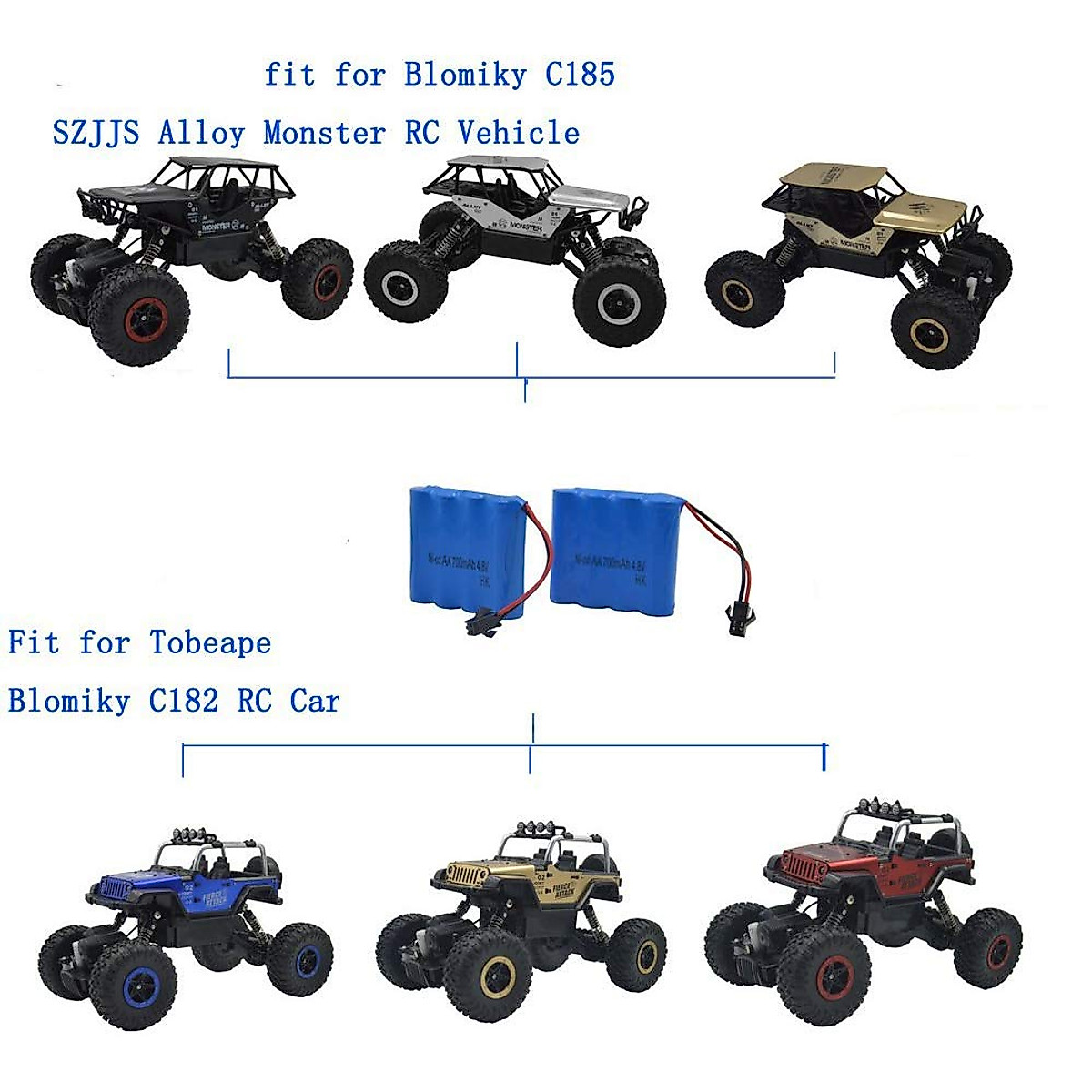 Blomiky 2 Pack 4.8V 700mAH Ni-Cd Battery Pack and 2 USB Charger Cable for SY-E511 RC Excavator C181 C182 C185 1/18 Scale RC Truck C181 Battery & USB 2