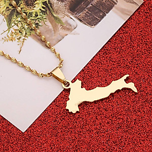 Stainless Steel Italy Map Pendant Necklaces Italian Maps Jewelry Gifts (Gold Color)