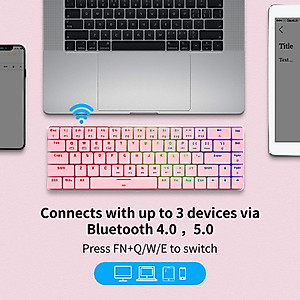 chuangquan CQ009 Mechanical Wireless/Wired Gaming Keyboard Bluetooth 5.0 RGB Backlit Red Switch Compact 69 Keys Compatible with PC, Laptop and Smartphone (Pink)