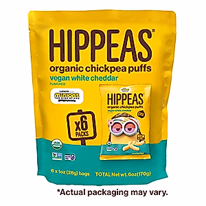 Hippeas Organic Chickpea Puffs Vegan White Cheddar, 1 Ounce, 6 Count