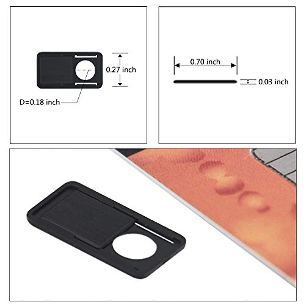 ALXCD Webcam Slider Cover for Laptop, 3 Pcs Ultra Thin 0.03 inch Plastic Slider Cover for Computer Laptop Mac Web Camera (Black)