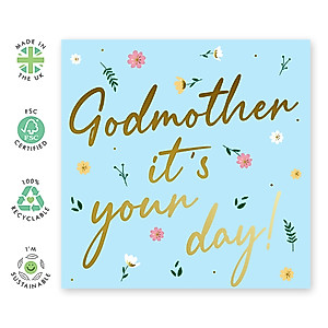 CENTRAL 23 Mother's Day Card for Her - 'Godmother Its Your Day' - Sweet Birthday Card for Godmother - Godmother Birthday Card - Cute Birthday Cards for Women - Comes with Cute Stickers