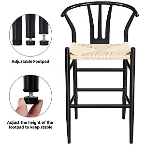 Yaheetech 26'' Weave Counter Stool Set of 2 Bar Stool Mid-Century Modern Metal Barstool Counter-Height Stool Slat Backrest Dining Chair, Black