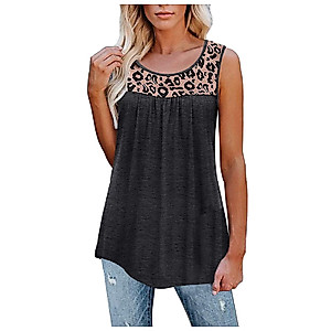 Padaleks Women's Summer Round Neck Tank Tops Flowy Sleeveless Shirts Casual Loose Lace Solid Color Tunic Blouses