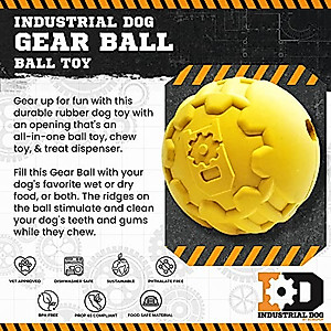 SodaPup Industrial Dog Gear Ball – Durable Ball Toy, Chew Toy, & Treat Dispenser Made in USA from Non-Toxic, Pet-Safe, Food Safe Natural Rubber Material for Bonding, Mental & Physical Exercise, & More