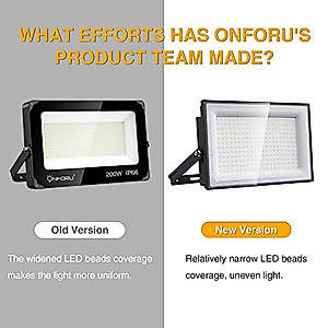 Onforu 2 Pack 200W LED Flood Lights Outdoor, 18000lm Super Bright Security Light, IP66 Waterproof Outdoor Flood Light, 6500K Daylight White Floodlight for Yard, Garden, Basketball Court, Arena, Lawn