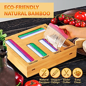 HomeOrganize Ziplock Bag Storage & Wrap Dispenser with Cutter,Clips Box & Labels for Kitchen Drawer & Wall,9 in 1 Bamboo Organizer for Gallon, Quart, Snack Bags & Plastic, Aluminum Foil, Wax 12" Roll.