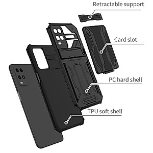 Asuwish Phone Case for Oppo A54 4G with Tempered Glass Screen Protector Cover and Slim Credit Card Holder Stand Hybrid Mobile Slot Kickstand Film Rugged Cell Accessories CPH2239 Women Men Black