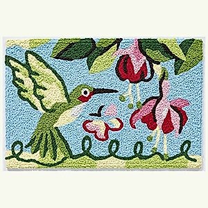 Jellybean Modern Indoor / Outdoor Mat Home Comfort Rugs 20" X 30" Rectangle Fuschia & Hummingbird