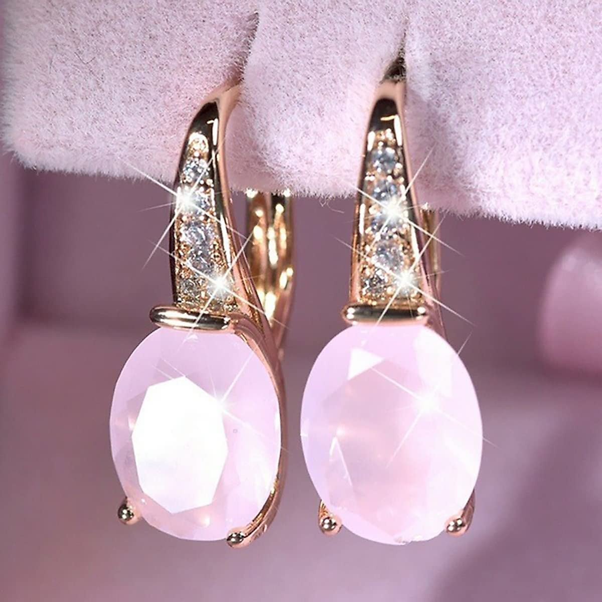 EKIDAZ Pink Moonstone Earring for Women, 925 Diamond Earring Micro-Encrusted Crystal Earrings, Highlight The Temperament Earrings Birthday Valentine's Day Gift for Women/Girls