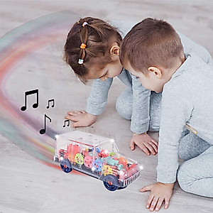ArtCreativity Light Up Transparent SUV for Kids, 1PC, Bump and Go Toy Car with Colorful Moving Gears, Music, and LED Effects, Fun Educational Toy for Kids, Great Birthday Gift Idea