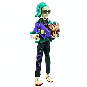 Monster High Deuce Gorgon Doll in Signature Look with Denim Snake Jacket & Accessories, Pet Mouse Perseus