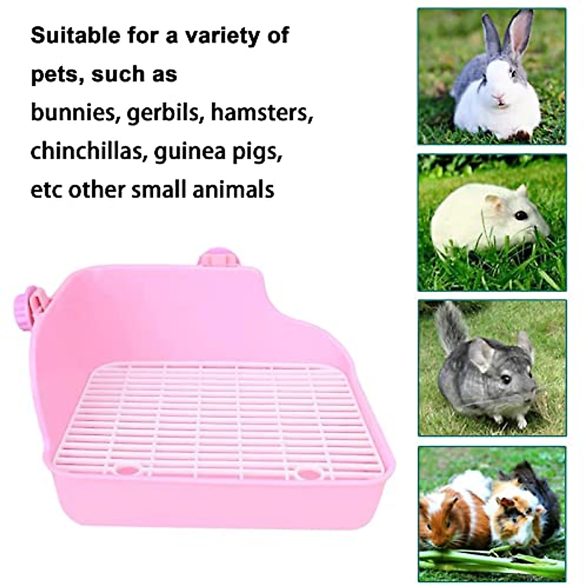 Lucky Interests 2 pcs Rabbit Litter Box, Hanging Bunny Corner Small Animal Toilet Potty Trainer with Pet Crate Bowl and Spoon, Mini Broom & Dustpan, Disposable Cage Liner for Guinea Pigs (Pink, Green)