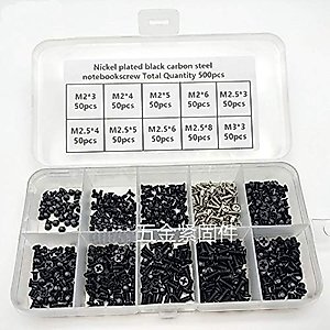 500Pcs M2 M2.5 M3 Screw Flat Head Machine Screws for Laptop Notebook Screws Set Kit for Computer Small Black Bolts SCRW-041919