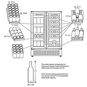 AAOBOSI 24 Inch Wine and Beverage Refrigerator - 19 Bottles & 57 Cans Capacity Wine Cooler with Dual Zone - Wine Fridge Built in Counter or Freestanding - 2 Safety Locks and Blue Interior Light