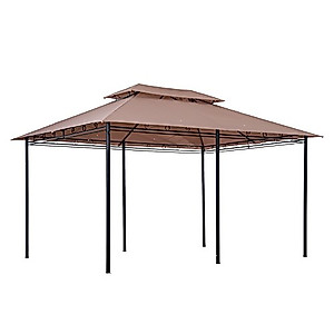 Outsunny 10' x 13' Outdoor Soft Top Pergola Gazebo with Curtains, 2-Tier Steel Frame Gazebo for Patio, Khaki