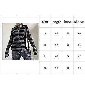 NaranjaBurbuja Y2k Fairy Grunge Graphic Long Sleeve Tees Tops Women E-Girls Aesthetic Gothic Skull Print Baggy T Shirts Emo Clothes K-black Stried 14