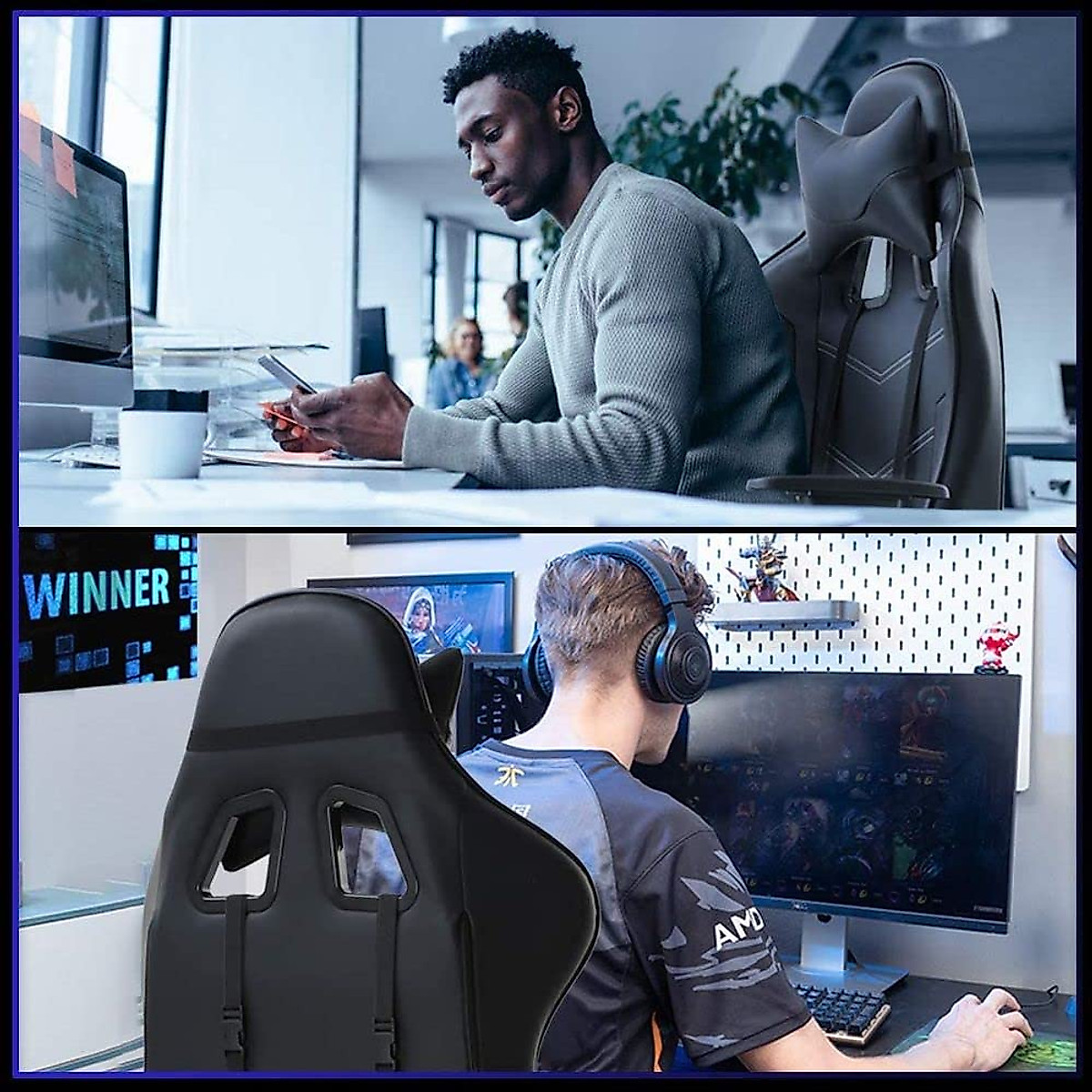 BestOffice Office Chair PC Gaming Chair Ergonomic Desk Chair Executive PU Leather Computer Chair Lumbar Support with Footrest Modern Task Rolling Swivel Racing Chair for Women&Men, Black