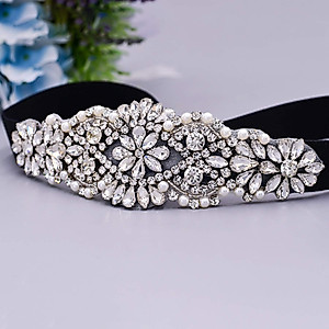 ULAPAN Rhinestone Black Elastic Belts for Women Interlocking Stretch Belt(S394)