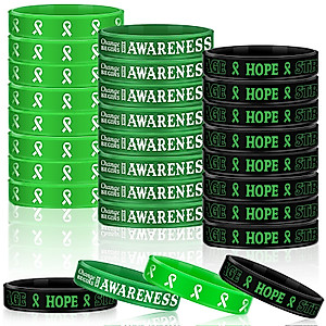 Sosation 48 Pcs Mental Health Awareness Bracelet Gifts Green Mental Faith Courage Hope Silicone Motivational Bracelets for Men Women