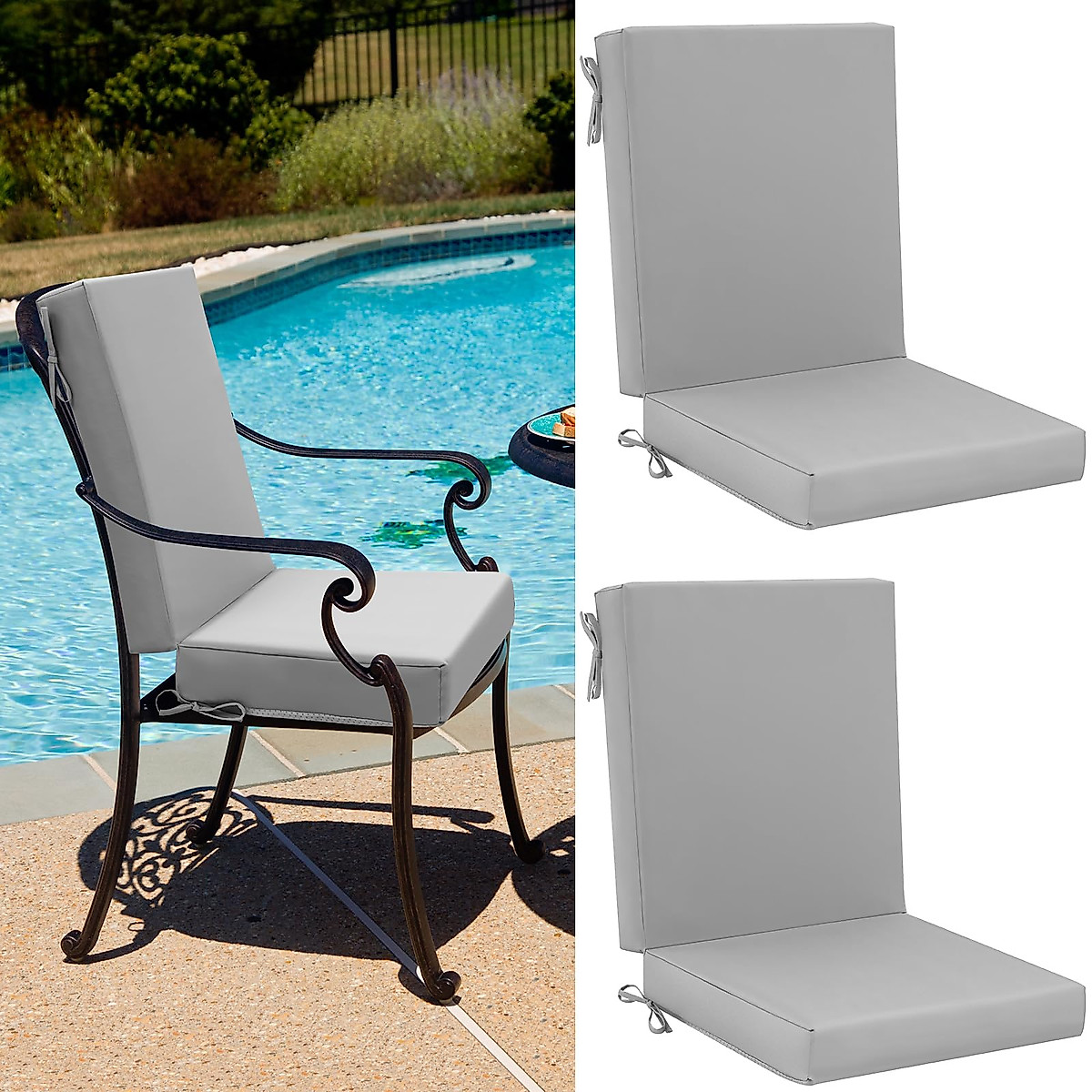 Patelai 2 Set Outdoor Dining Chair Cushions Patio Dining Chair Cushions High Back Patio Chair Cushions Weather Resistant Chair Cushion for Outdoor Furniture 42 x 21 x 3 in(Light Grey)