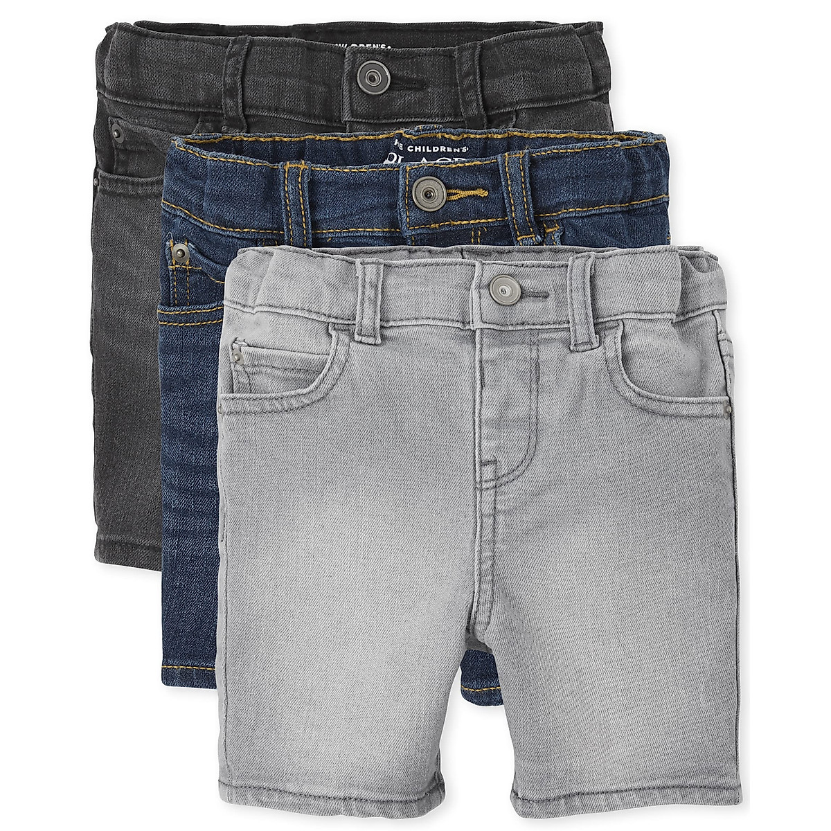 The Children's Place Baby Boys' and Toddler Denim 5-Pocket Shorts, Stretch Light Wash 3-Pack, 12-18 Months