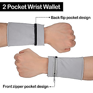 6 Pieces Wrist Wallet Pocket Wrist Zipper Pouch for Women Men Running Walking Hiking Jogging Sweatbands Phone Coin Keys Storage (Grey, Black, Blue)