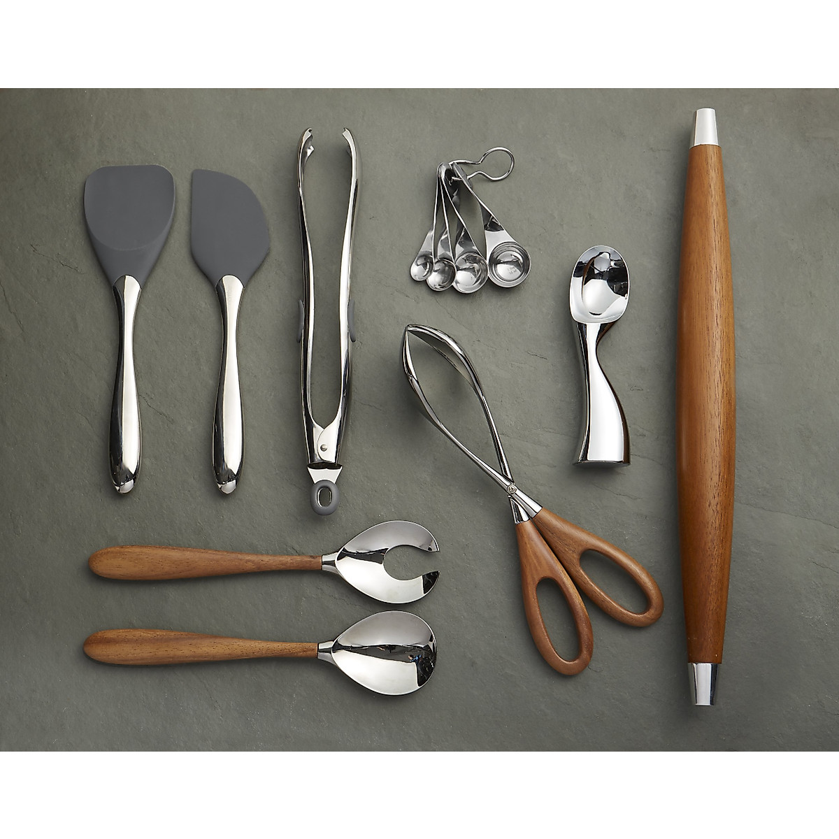 Nambe - Gourmet Collection - Curvo Serving Fork - Measures at 13" - Made with Acacia Wood and Stainless Steel - Designed by Steve Cozzolino