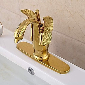 Kitchen Taps Kitchen Tap Faucet Golden Deck Mount Brass Toilet Sink Mixer Taps Bath Vessel Sink Faucet Swan Shape + Hole Cover Plate
