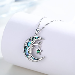 PCTJYFU Tree of Life Necklace 925 Sterling Silver Abalone Shell Star Moon Tree of Life Pendant Family jewelry for Women Mom Grandmother